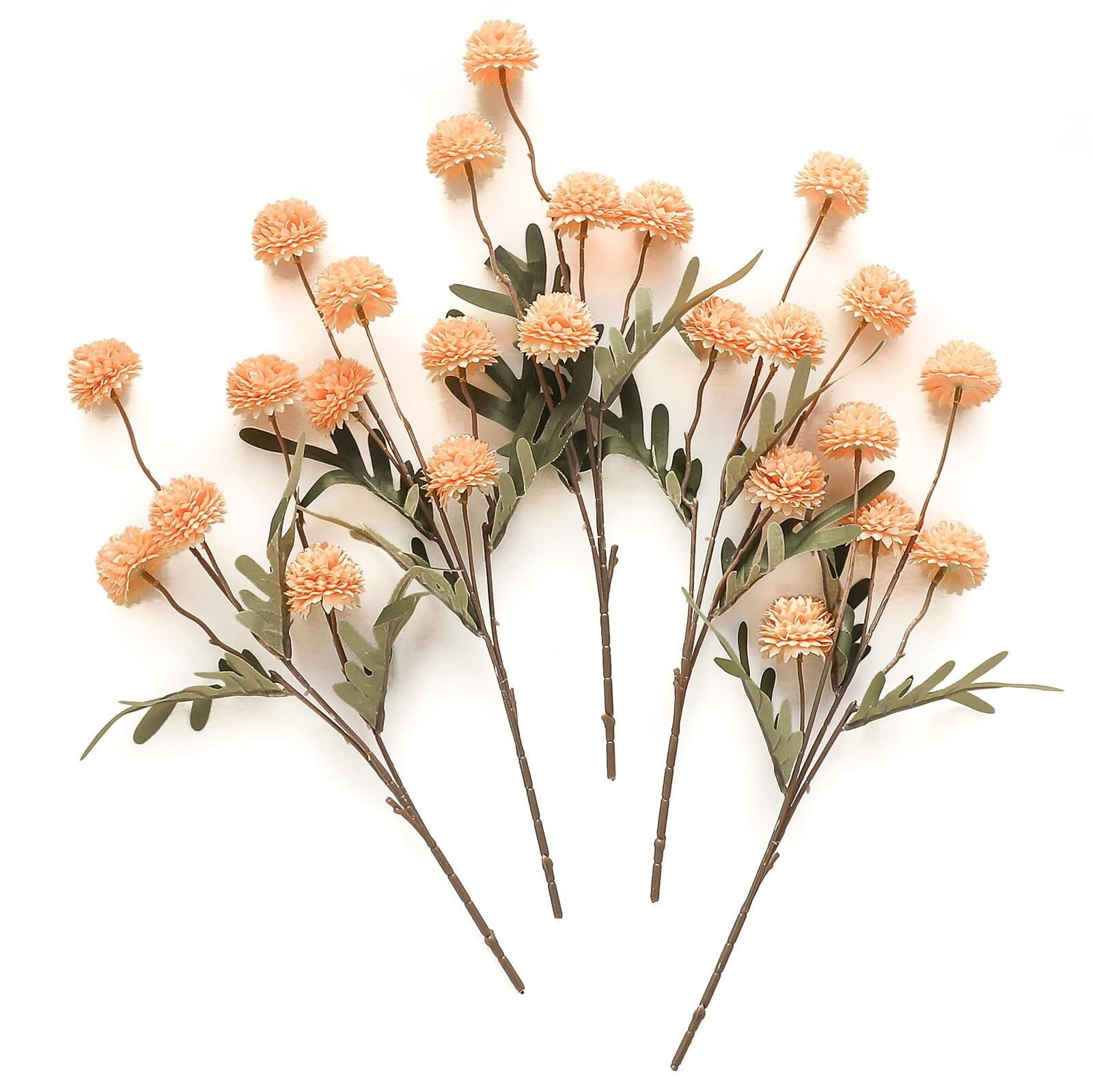 5pcs Faux Silk Pompon Mum Artificial Flowers, Bulk Fake Mini ...