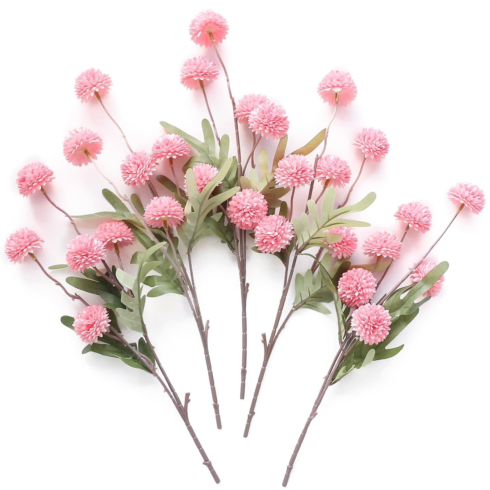 5pcs Faux Silk Pompon Mum Artificial Flowers, Bulk Fake Mini ...