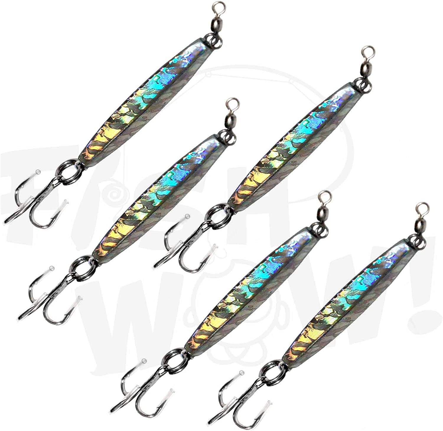5pcs Fish WOW!® 2oz Diamond Jig Mylar Holographic Laser jigs with a ...