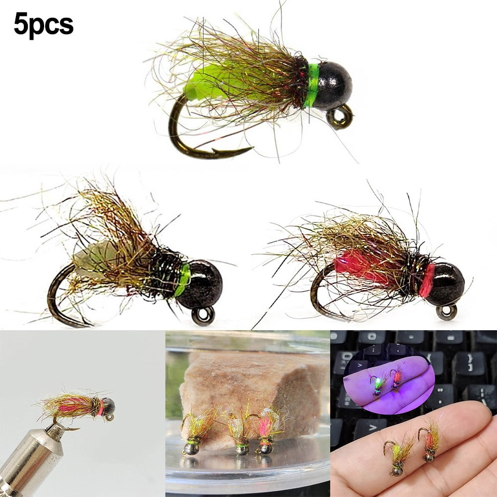 5pcs Fly Hook Trout Fishing Lures Fast Sinking Tungsten Bead Head Nymph ...