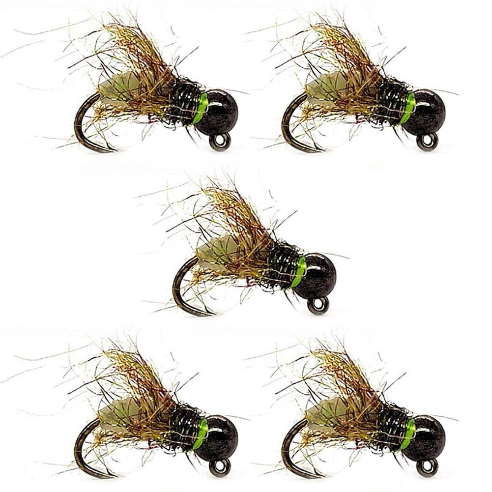 5pcs Fly Hook Trout Fishing Lures Fast Sinking Tungsten Bead Head Nymph ...