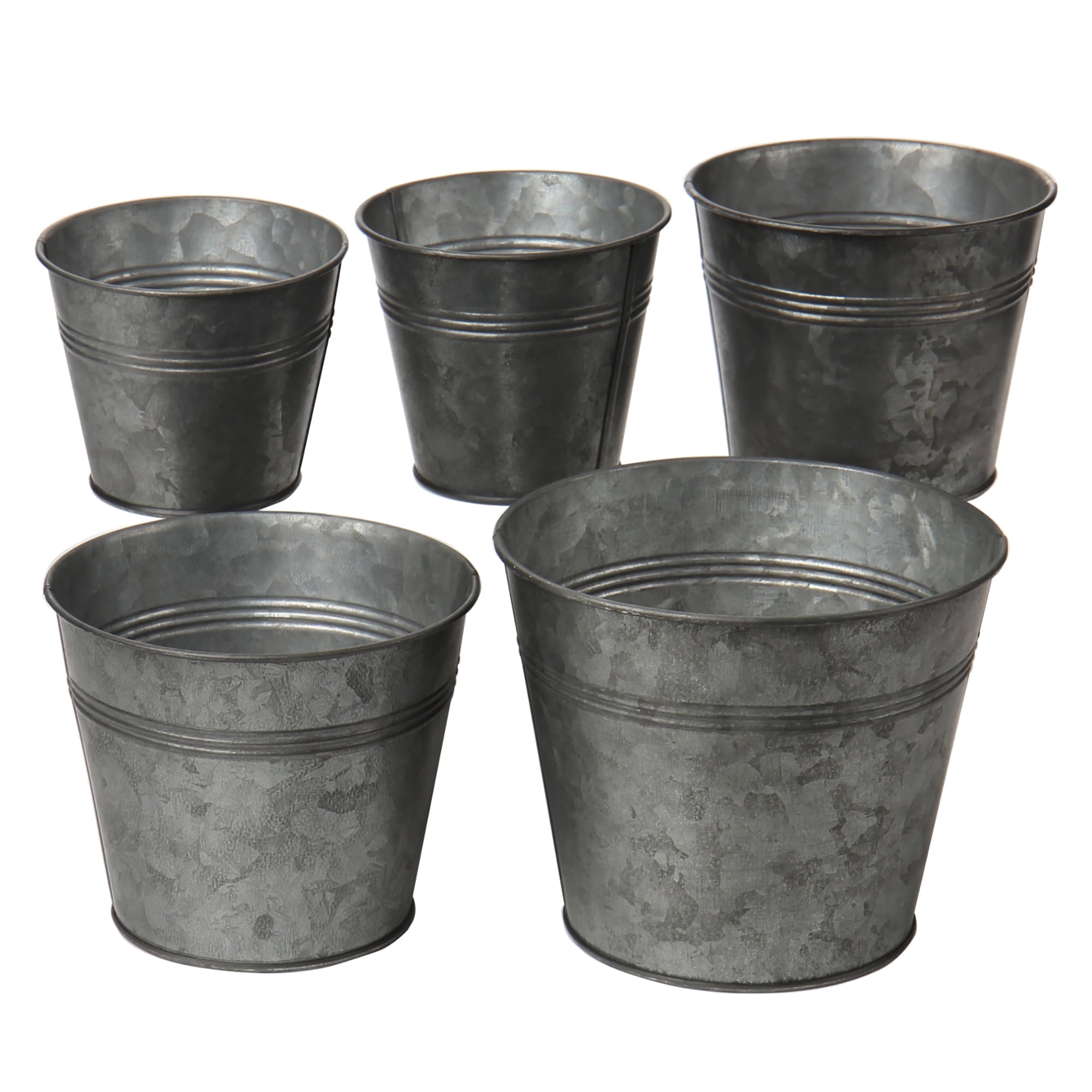 5pcs Galvanized Buckets Rustic Farmhouse Metal Pot Garden Home Indoor ...