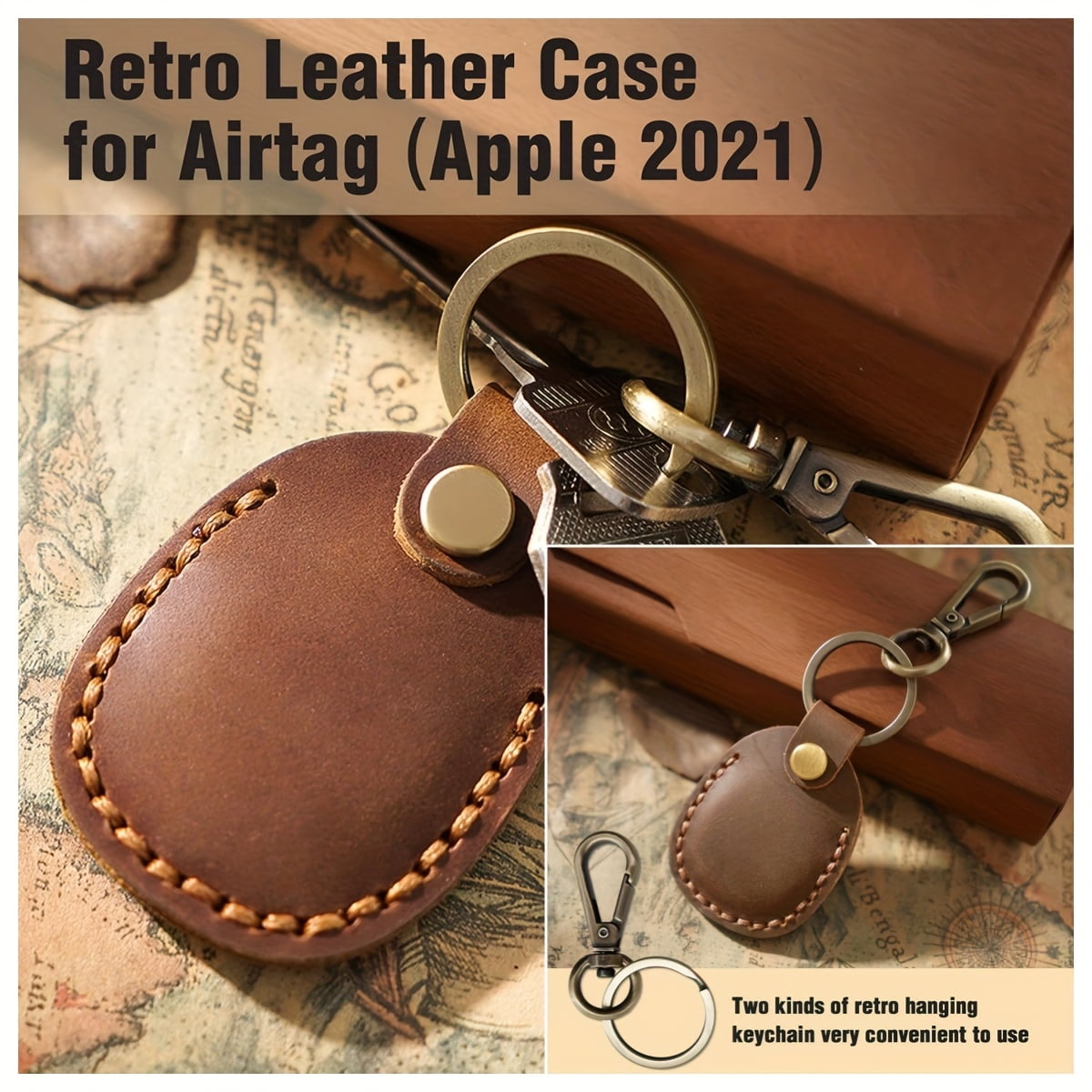 5pcs Genuine Leather AirTag Keychains - Handmade Full Coverage ...