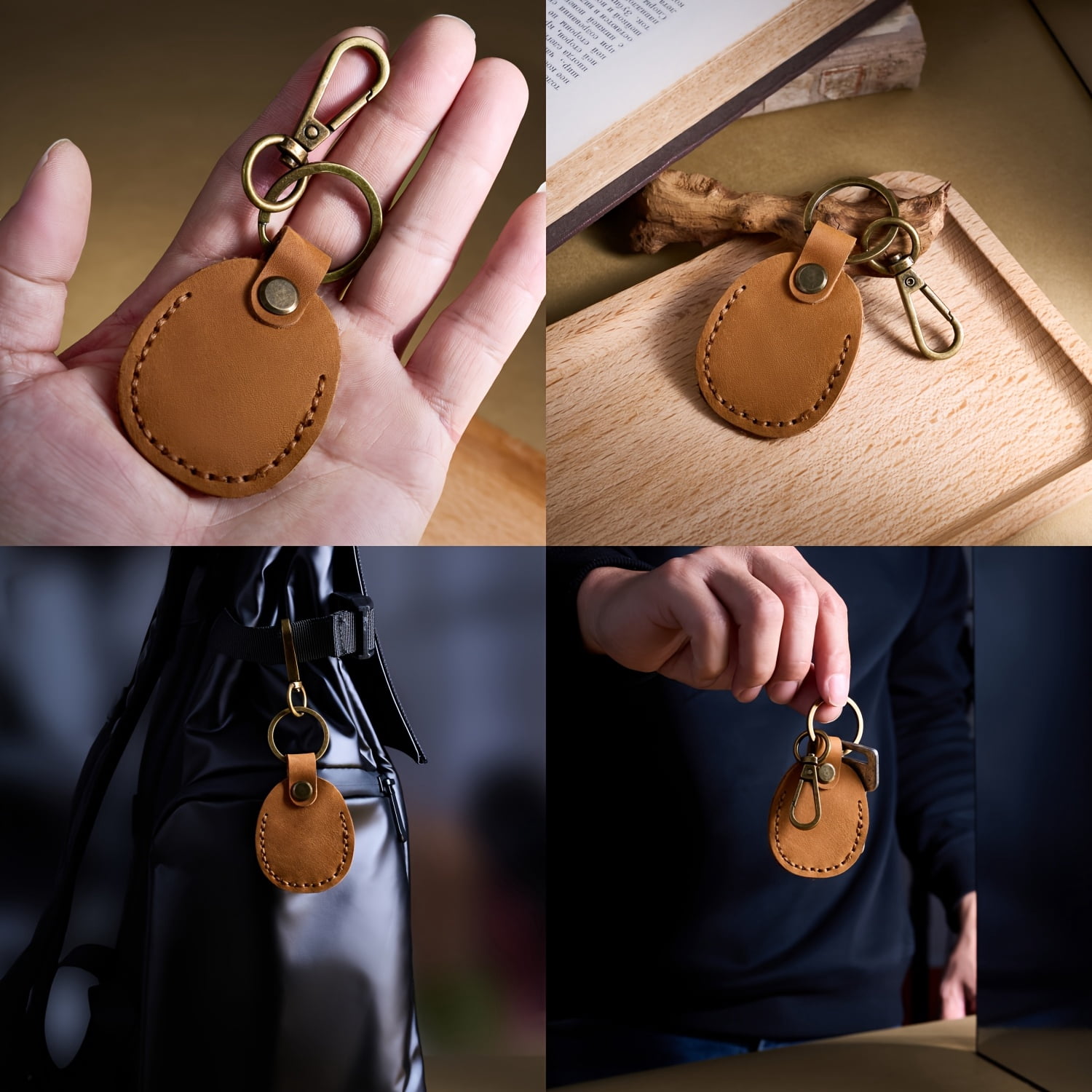 5pcs Genuine Leather AirTag Keychains - Handmade Full Coverage ...