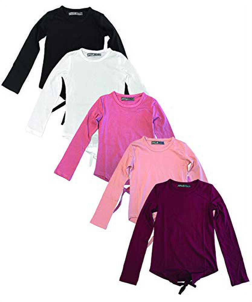 5pcs Girls Kids Long Sleeve Shirt Set with Tie Front Cotton Crew Neck ...