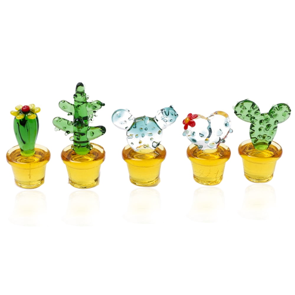 5pcs Glass Cactus Hand Blown Figurines Glass Miniature Cactus Desert ...