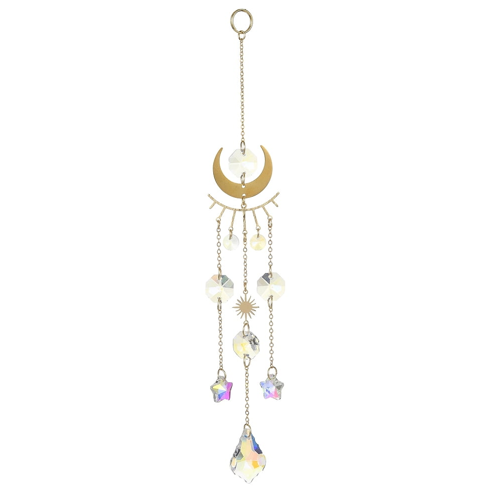 5pcs Glass Teardrop/Star Decorations Hanging Suncatchers with Brass ...