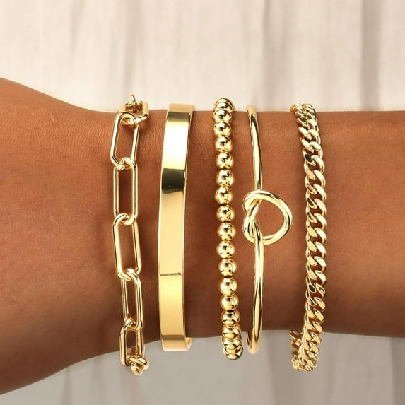 5pcs Gold Bracelets for Women, Non Tarnish Dainty Gold Plated Bangle ...