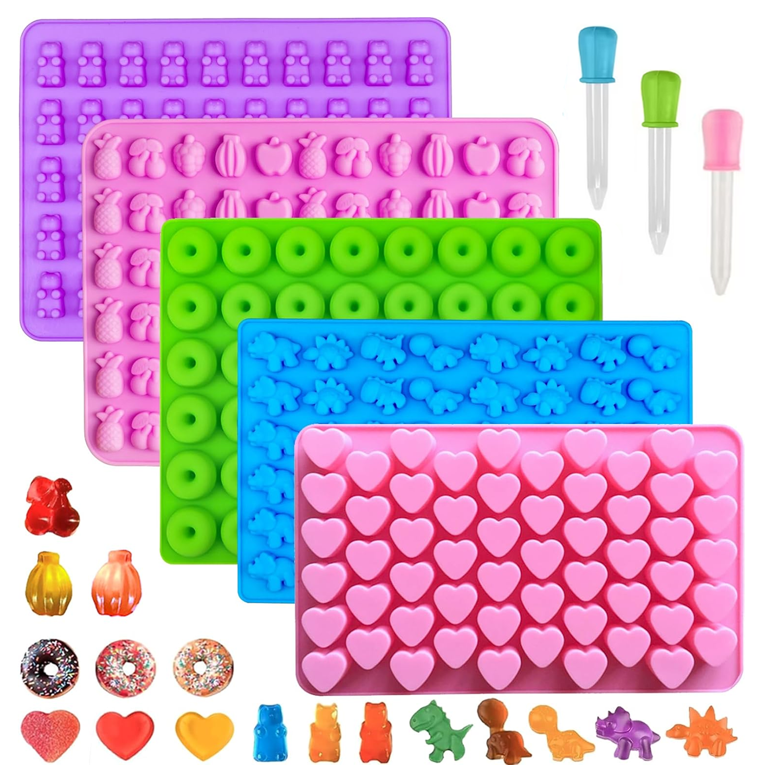 5pcs Gummy Bear Candy Molds Silicone, Gummy Molds Non-stick Chocolate ...