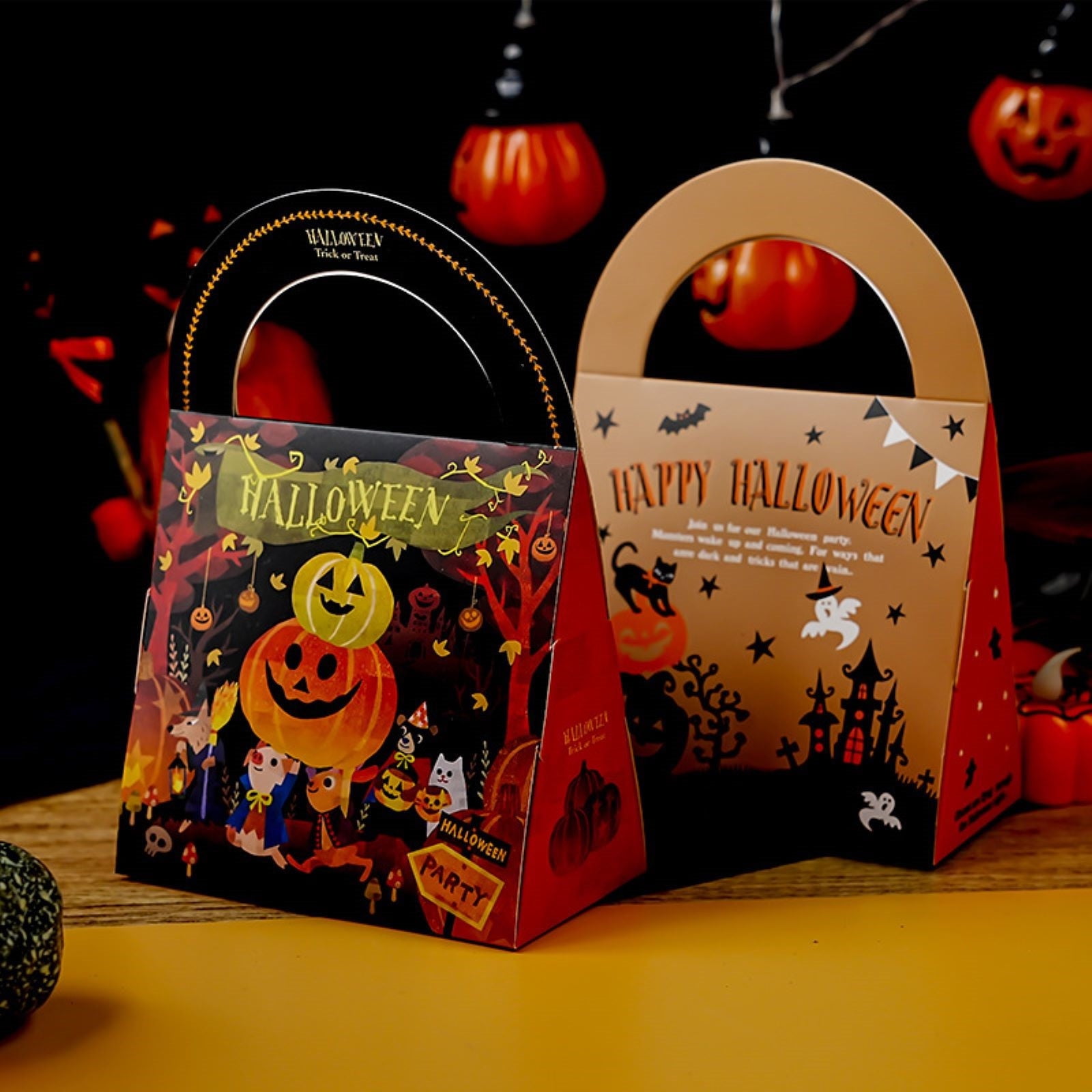 5pcs Halloween Candy Tote Boxes & Wrapping Bags - Portable Storage for ...