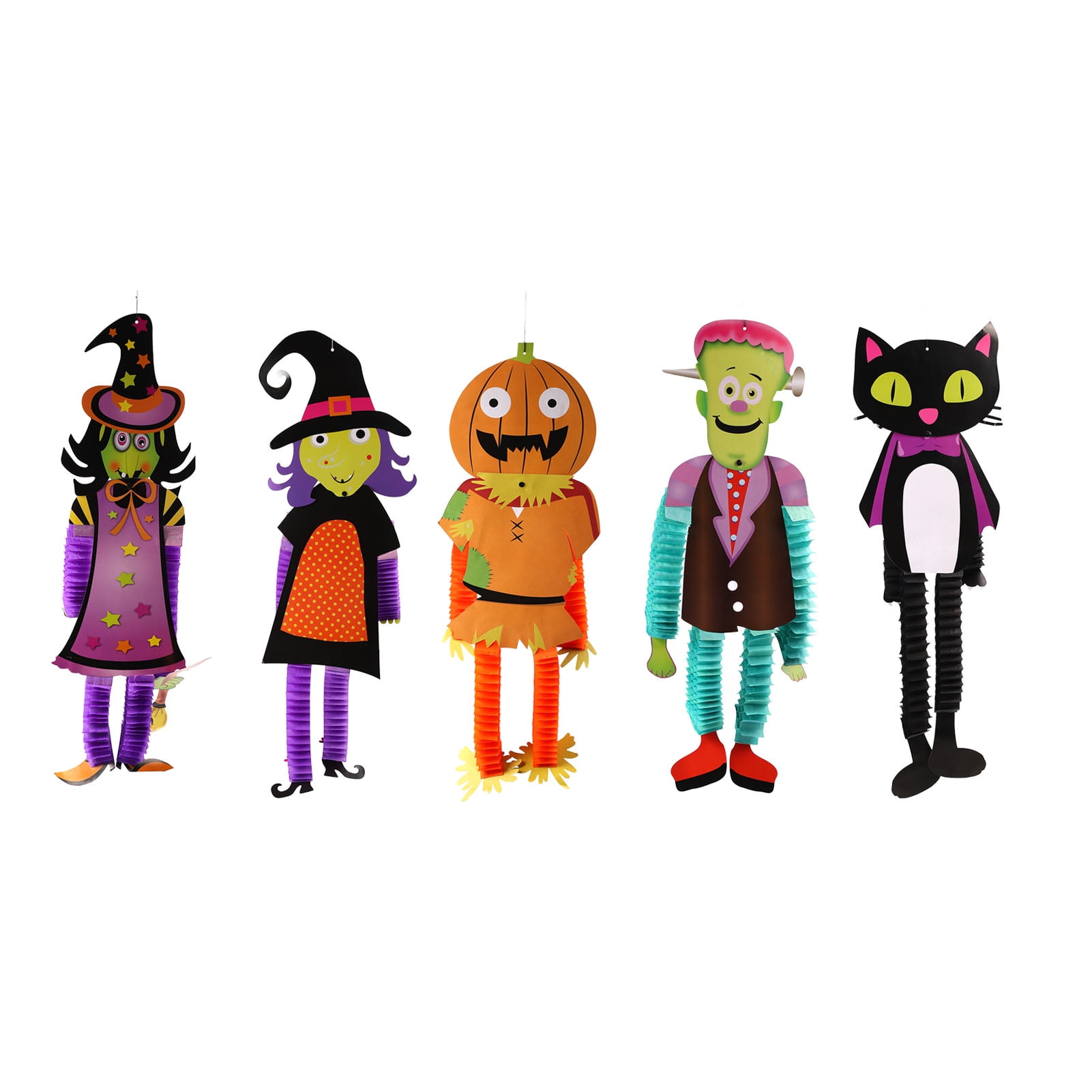 5pcs Halloween Paper Hanging Decorations Cartoon Retractable Cat ...