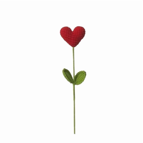 5pcs Handmade Crochet Heart Flower Bouquet With Green Stems Red And ...