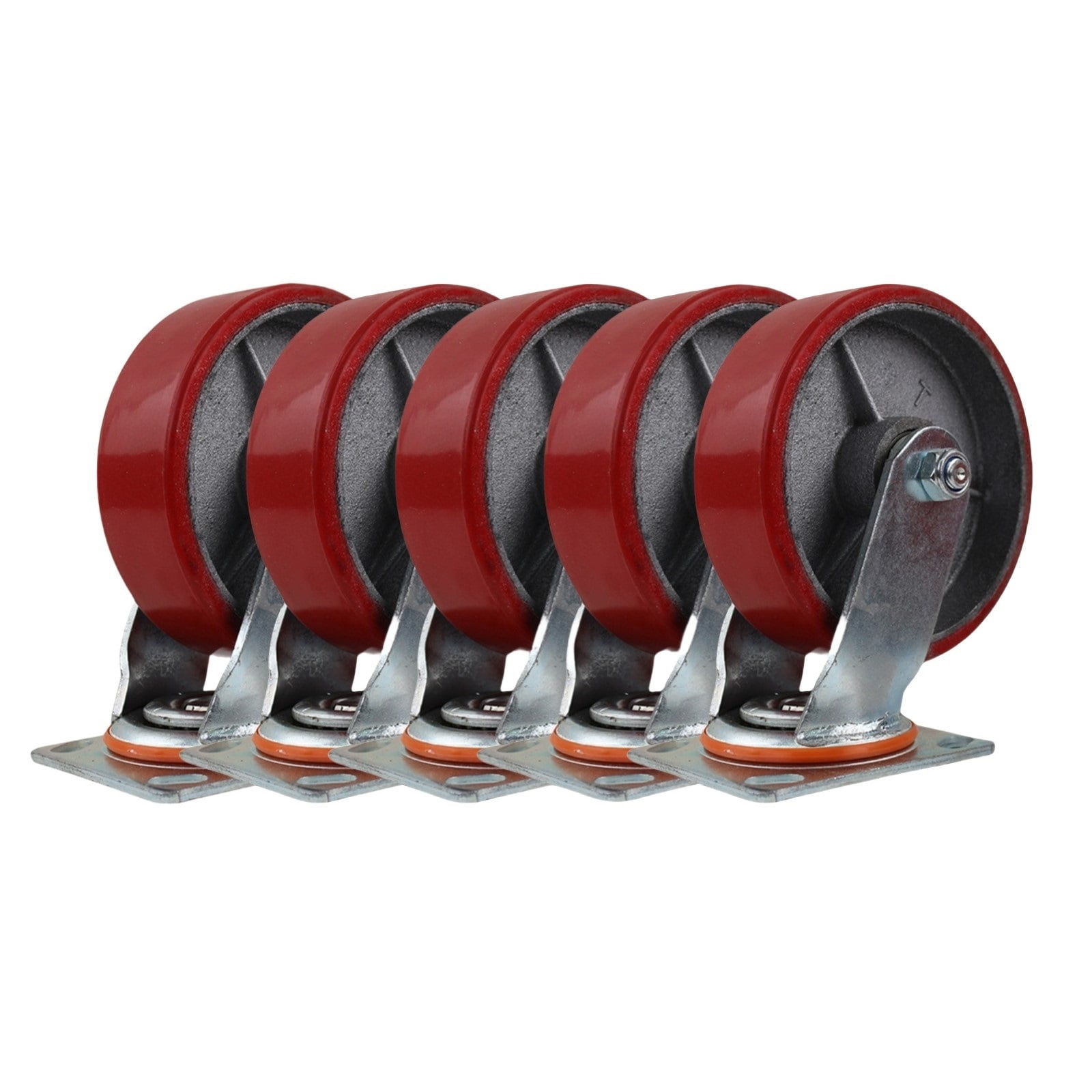 5pcs Heavy Duty Casters Swivel Steel Wheels Red Polyurethane 360 ...