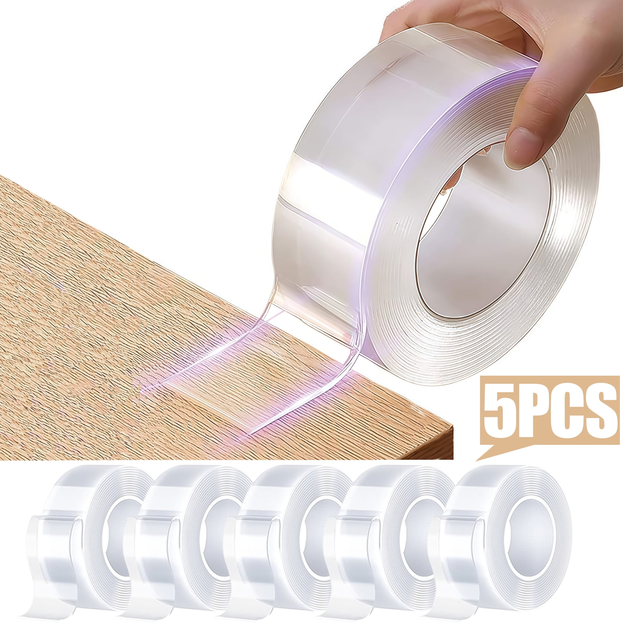 5pcs Heavy Duty Clear Double Sided Tape, Removable & Reusable Strong ...