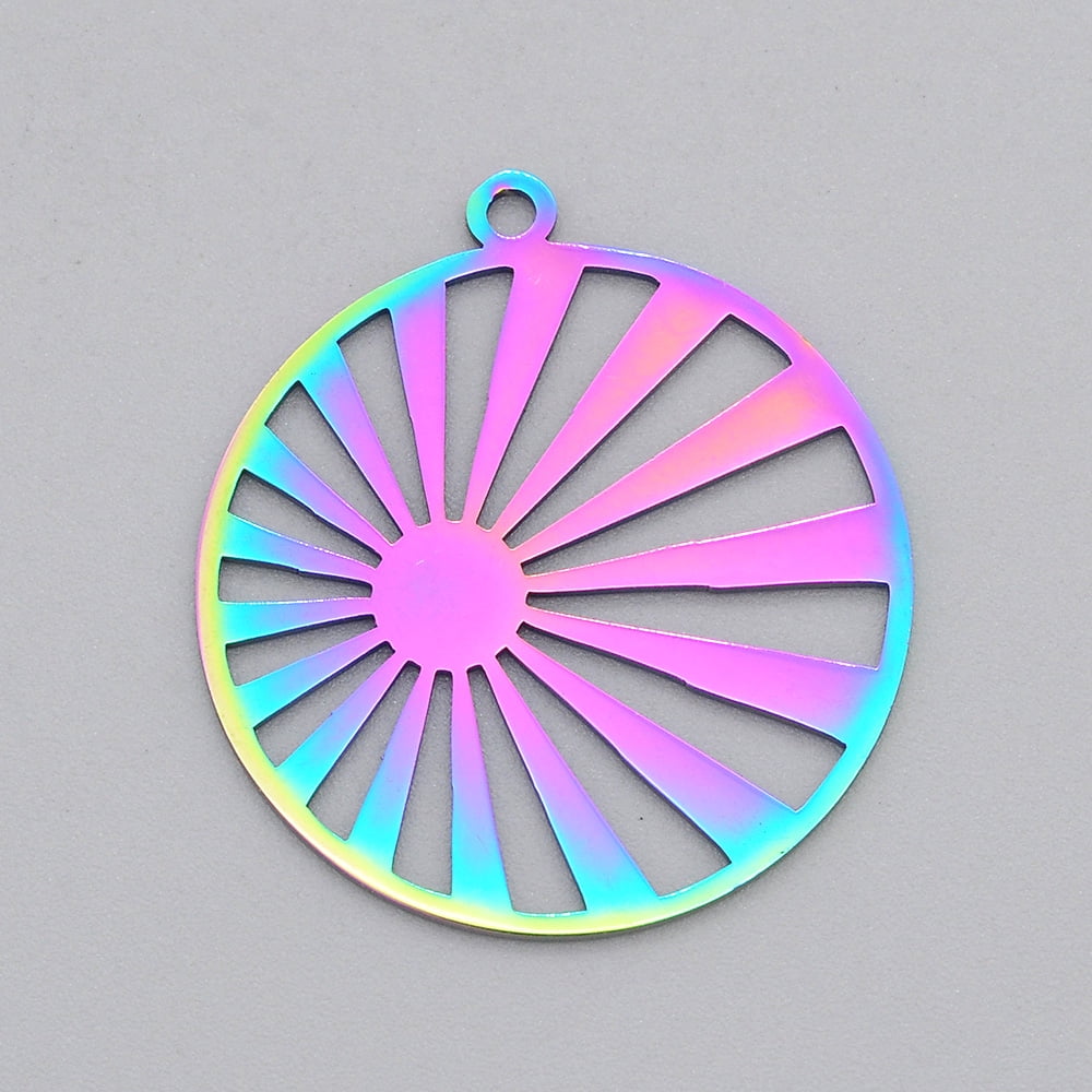 5pcs Ion Plating(IP) 201 Stainless Steel Pendants Laser Cut Sunburst ...