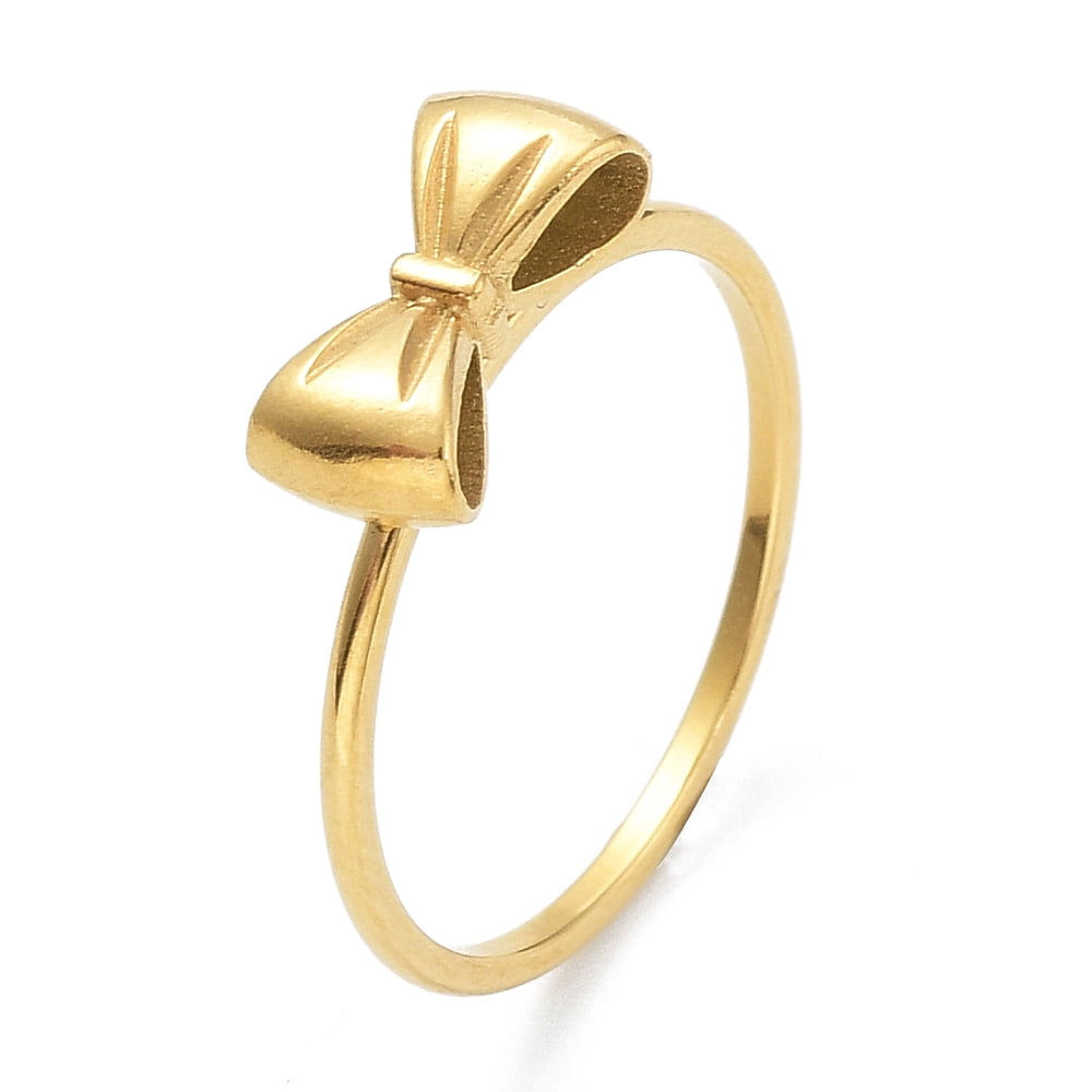 5pcs Ion Plating(IP) 304 Stainless Steel Fingerl Rings Bowknot Golden ...