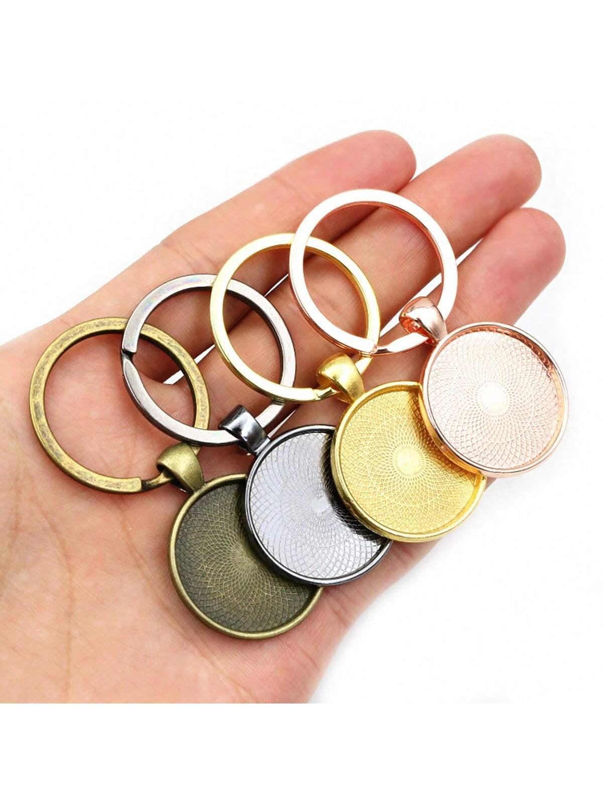 5pcs Keychain With Pendant Bezel Blank Fit 20 25 30mm Cabochon Base ...