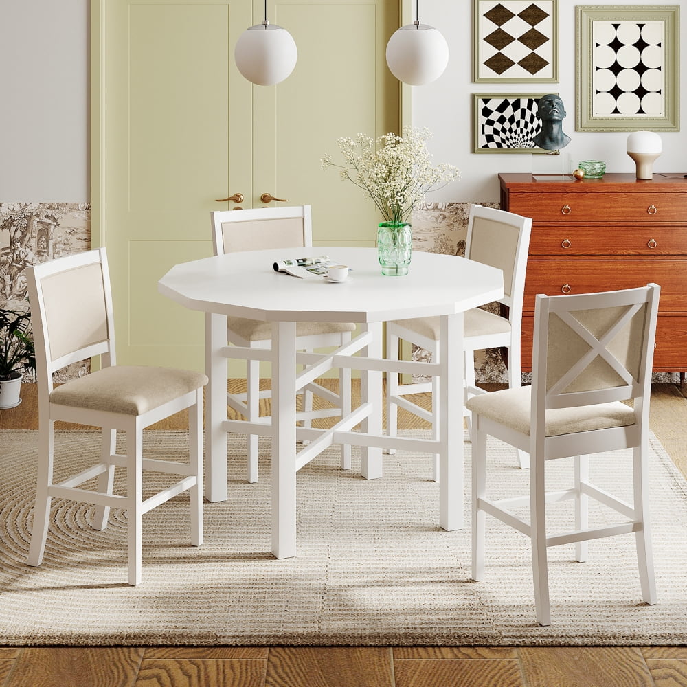 5pcs Kitchen Dining Set,Irregular Dining Table and 4pcs Upholstered ...