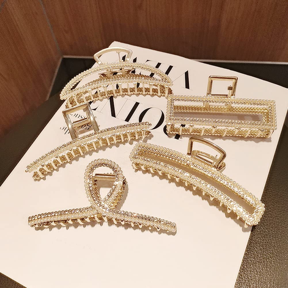 5pcs Large Metal Hair Claw Clips for Women, 3.5"-4.5" Non-slip Gold ...