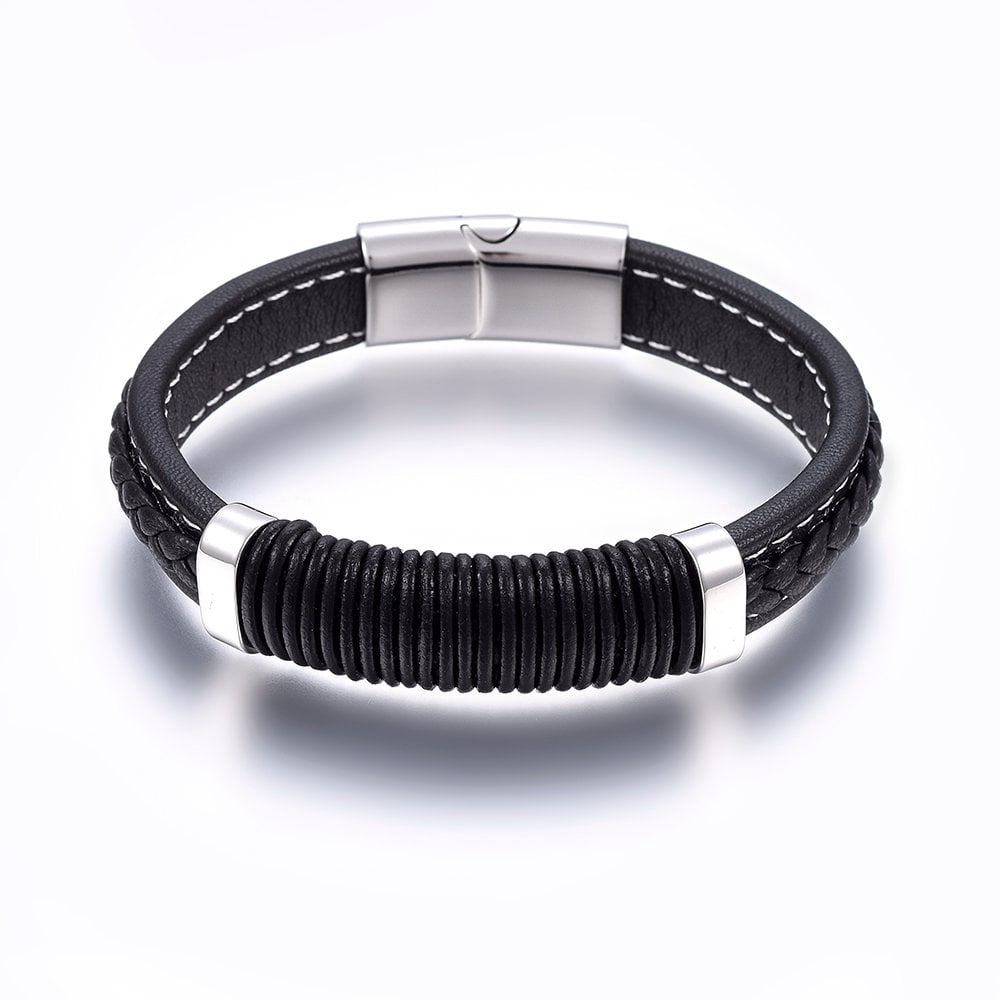 5pcs Leather Cord Bracelets 304 Stainless Steel Magnetic Clasp ...