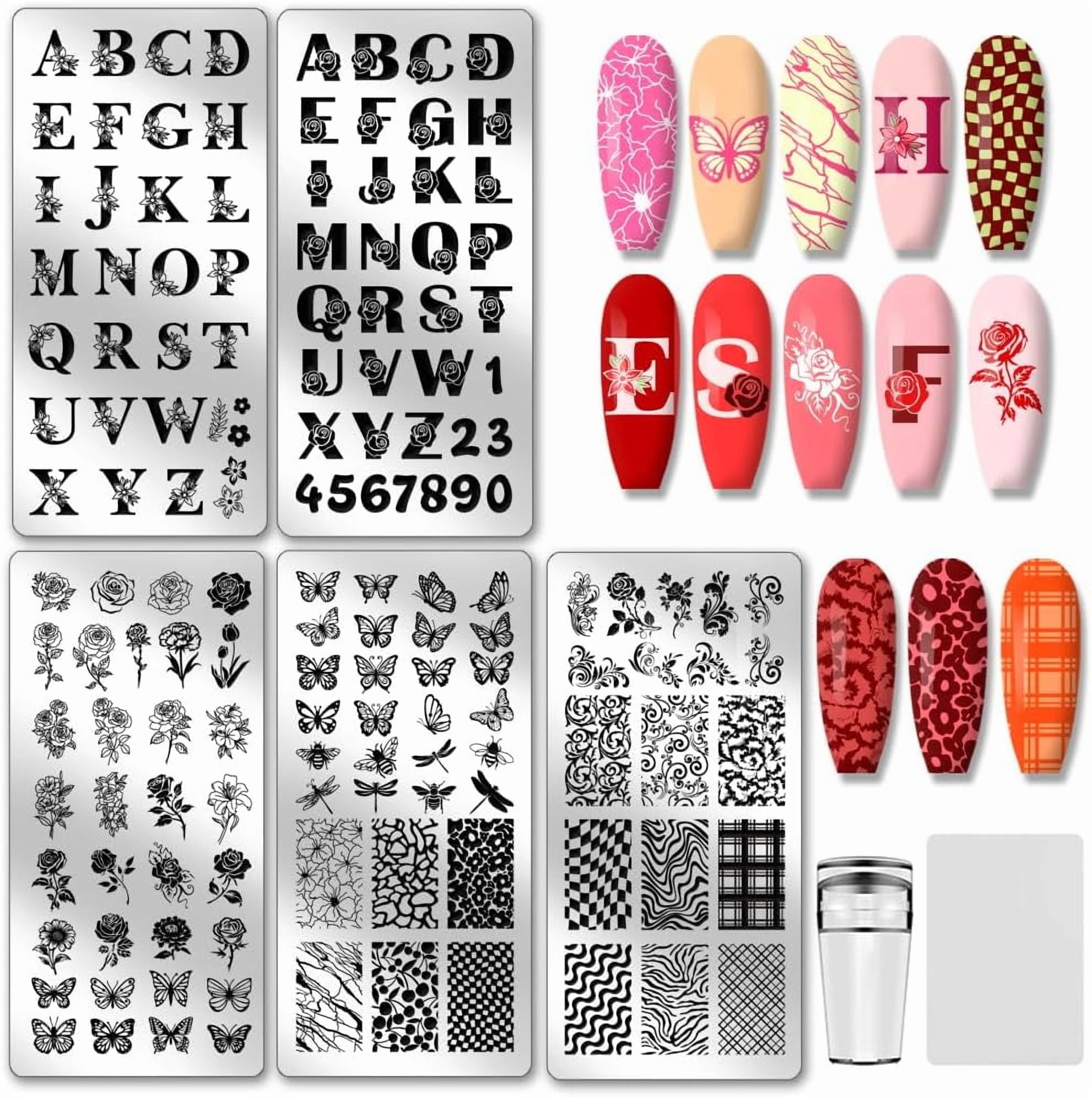 5pcs Letters Nail Stamping Plates Rose Flower Nails Art Stencils ...