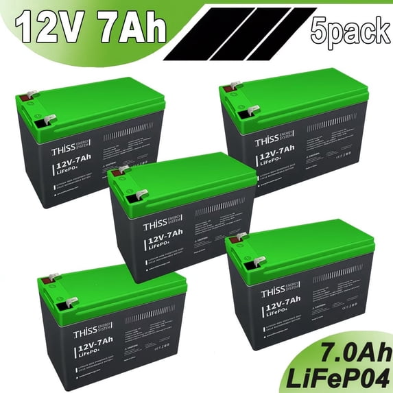 5pcs LiFePO4 Deep Cycle Battery 12V 7Ah, Built-in BMS, Ideal for ...