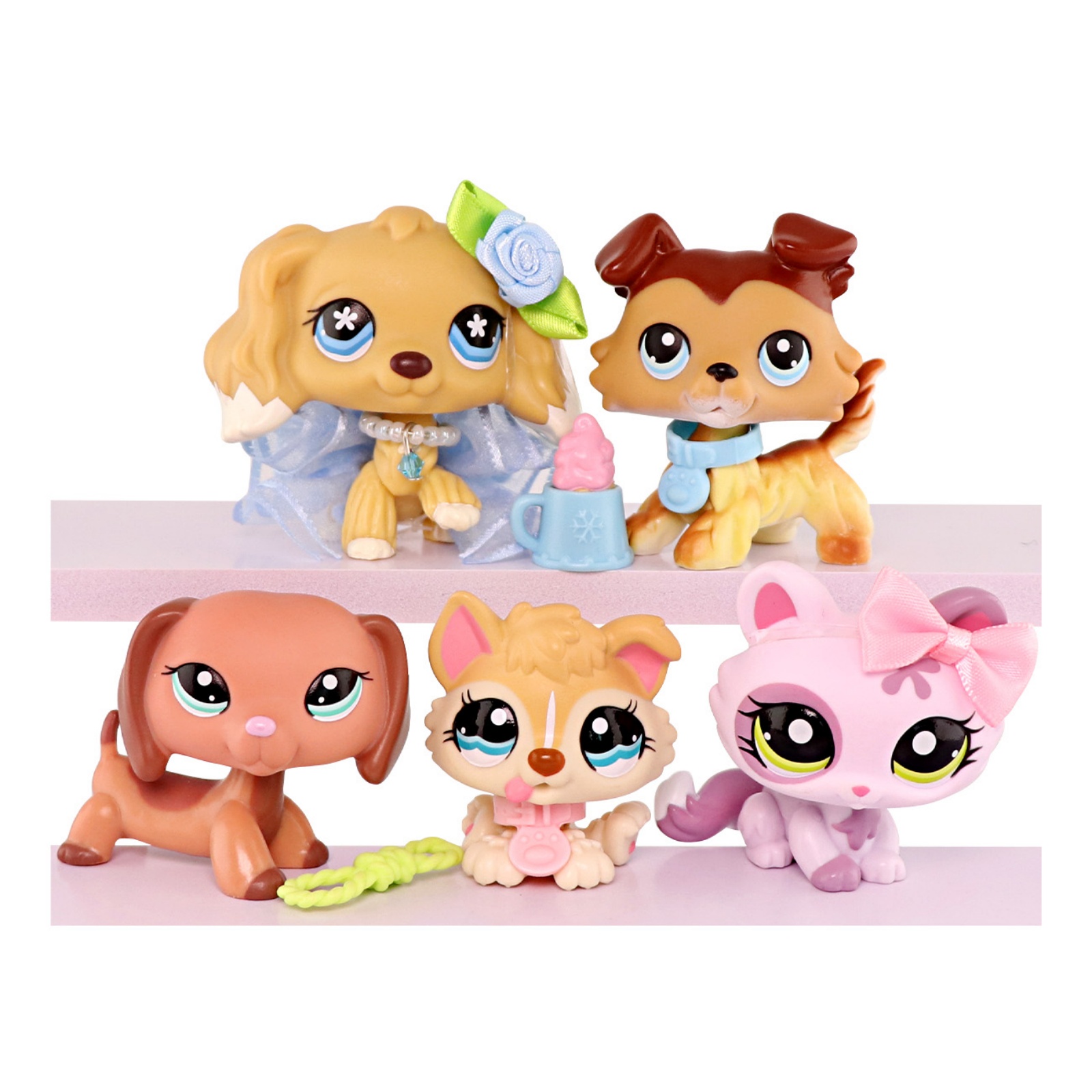 5pcs Little Pet Cartoon Animal Figures,Collie Cocker Spaniel Dachshund ...