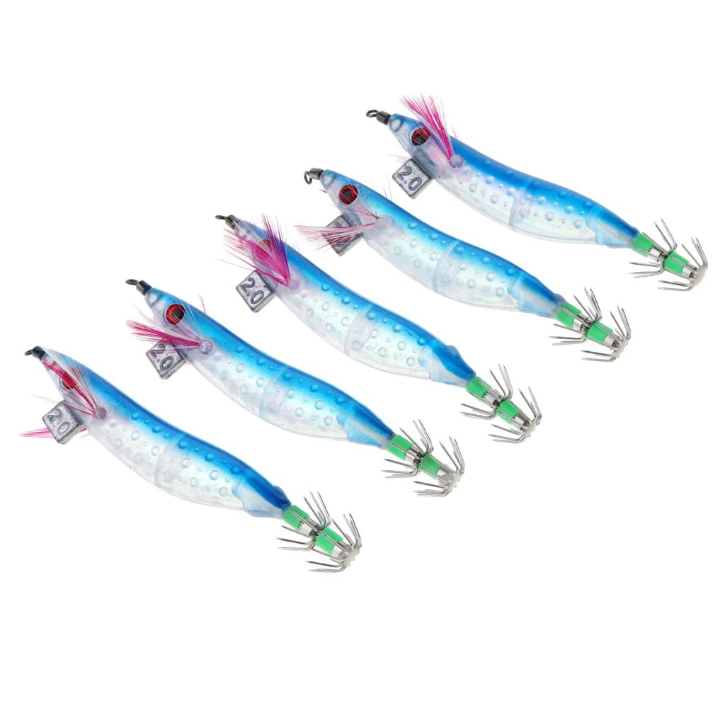 5pcs Luminous Squid Jigs Saltwater Fishing Squid Hooks Blue - Walmart.com