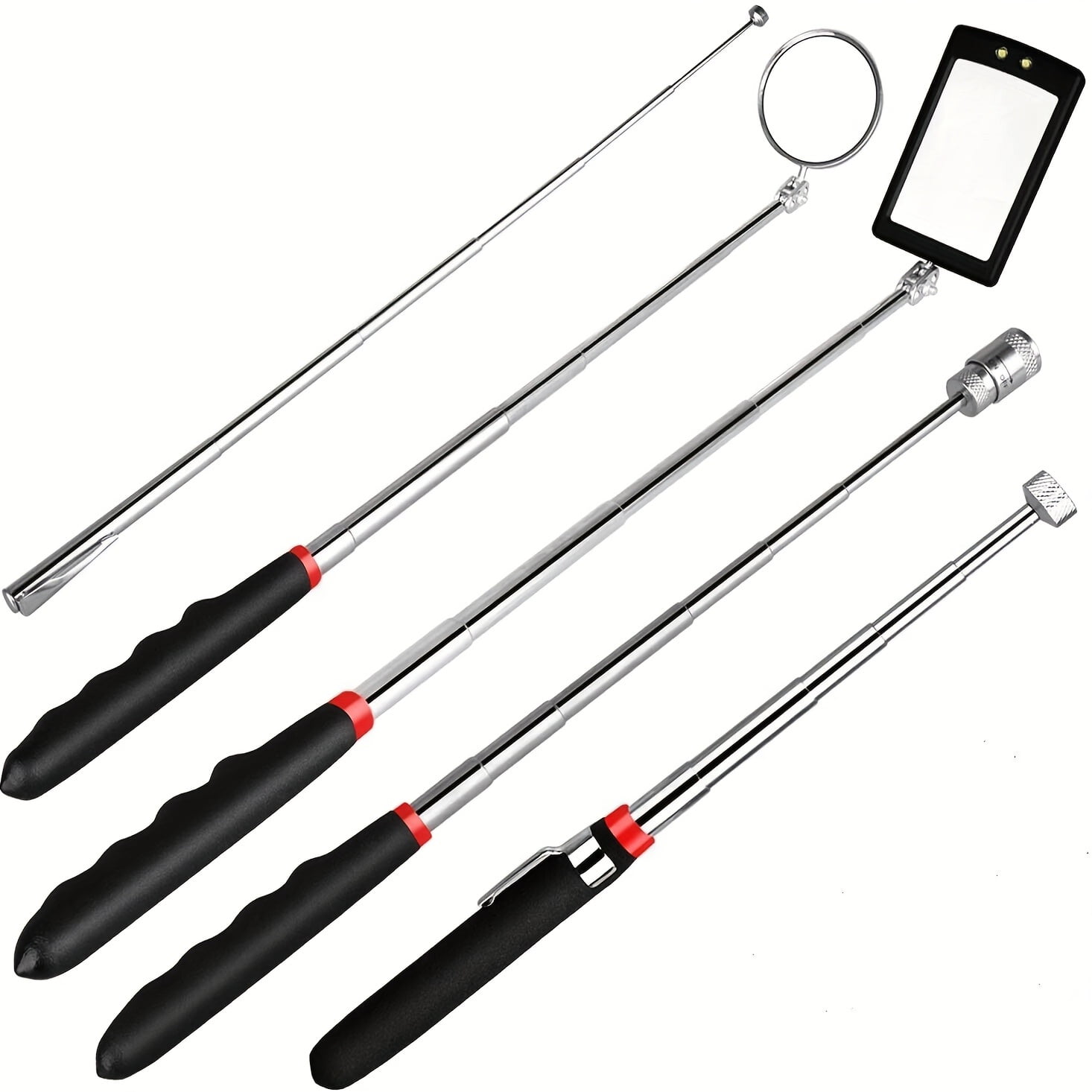 5pcs Magnetic Pick-Up Tool Adjustable Sticks And 360 Swivel Inspection ...