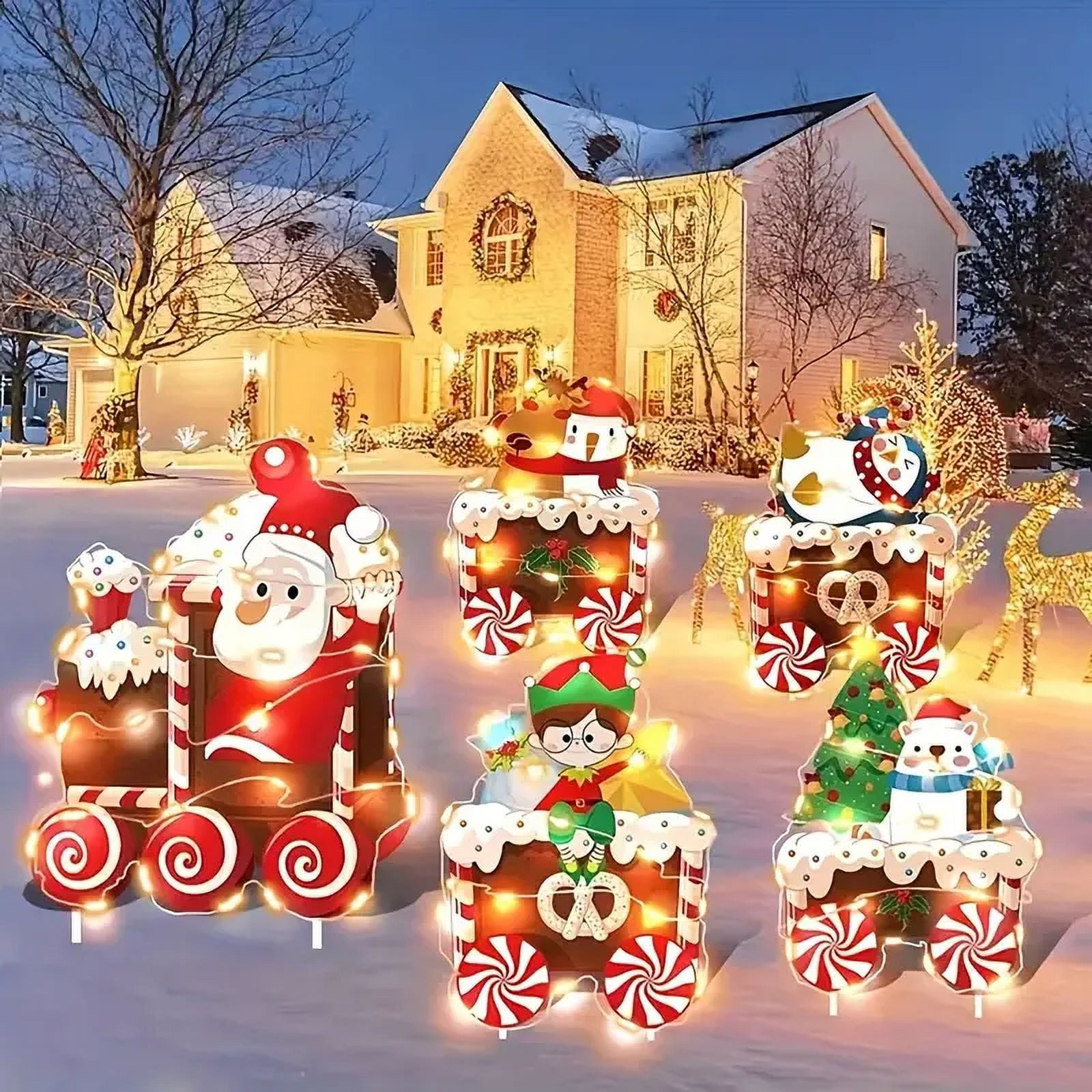 5pcs Merry Christmas Plastic Garden Stake, Santa Claus Yard Stake For ...