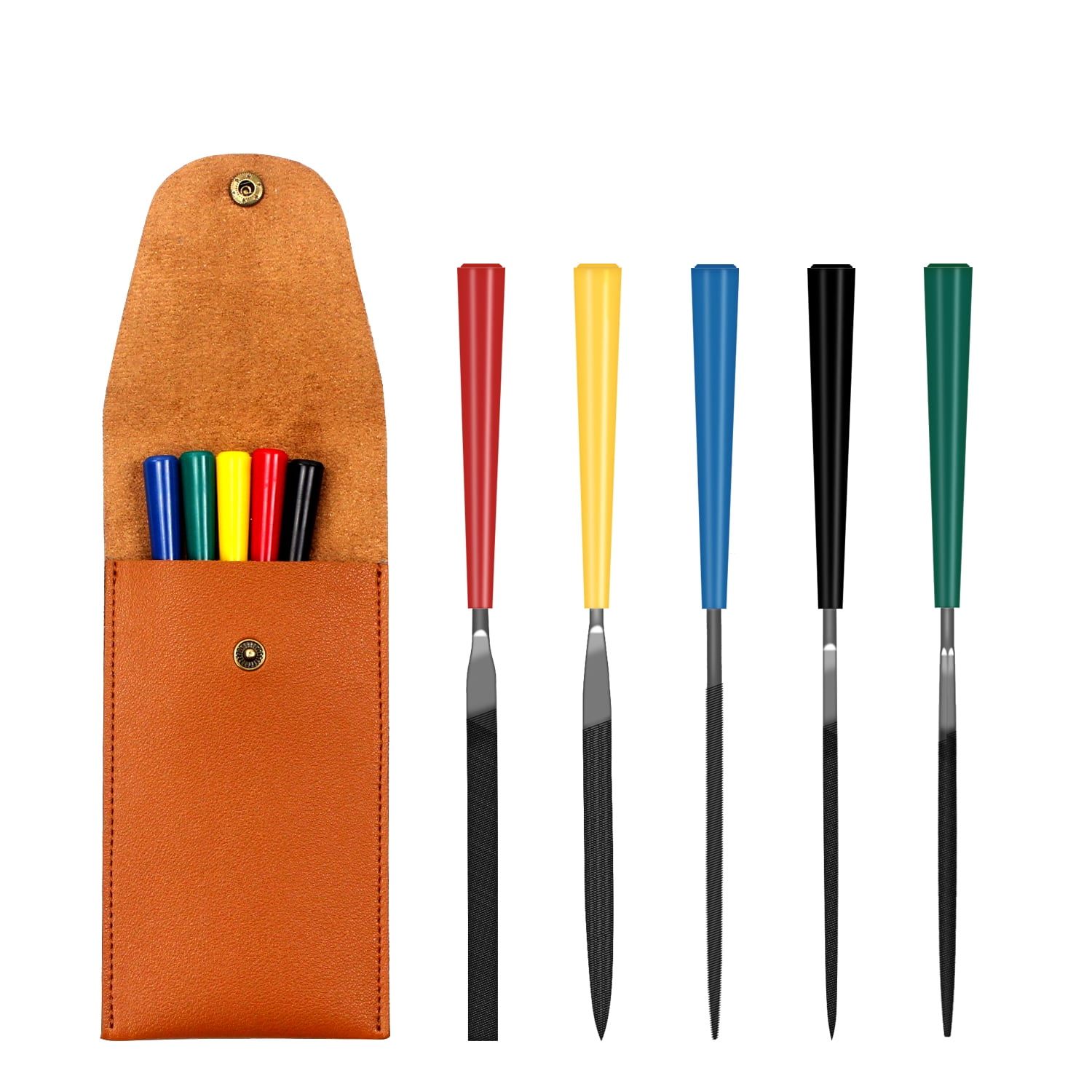 5pcs Mini Needle File Set with Synthetic Leather Case, Includes Flat ...