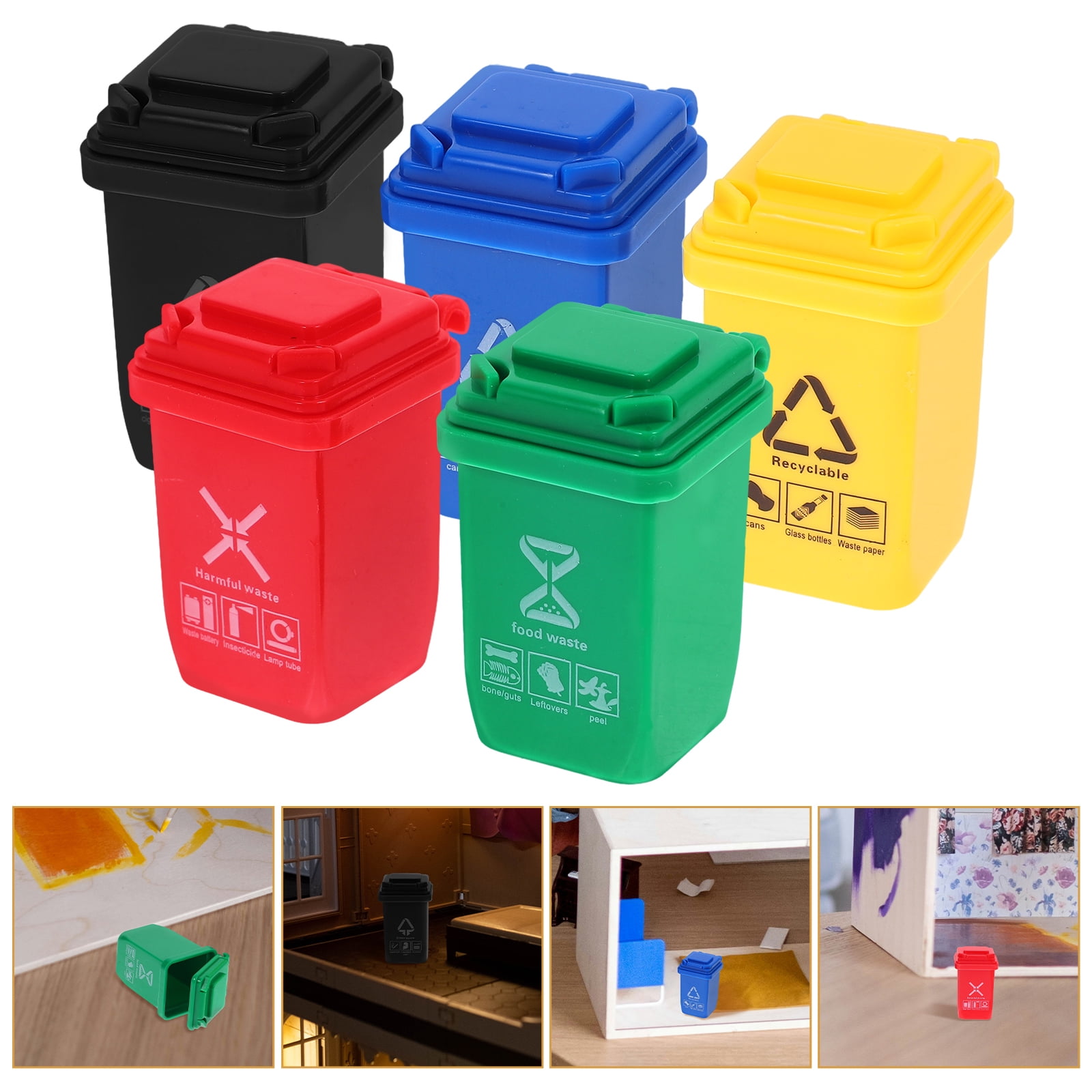 5pcs Mini Waste Container Miniature Trash Can Doll House Sorting ...