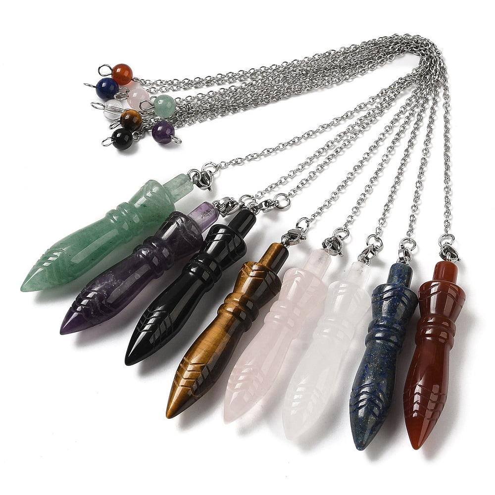 5pcs Mixed Natural Gemstone Pointed Dowsing Pendulums with 304 ...