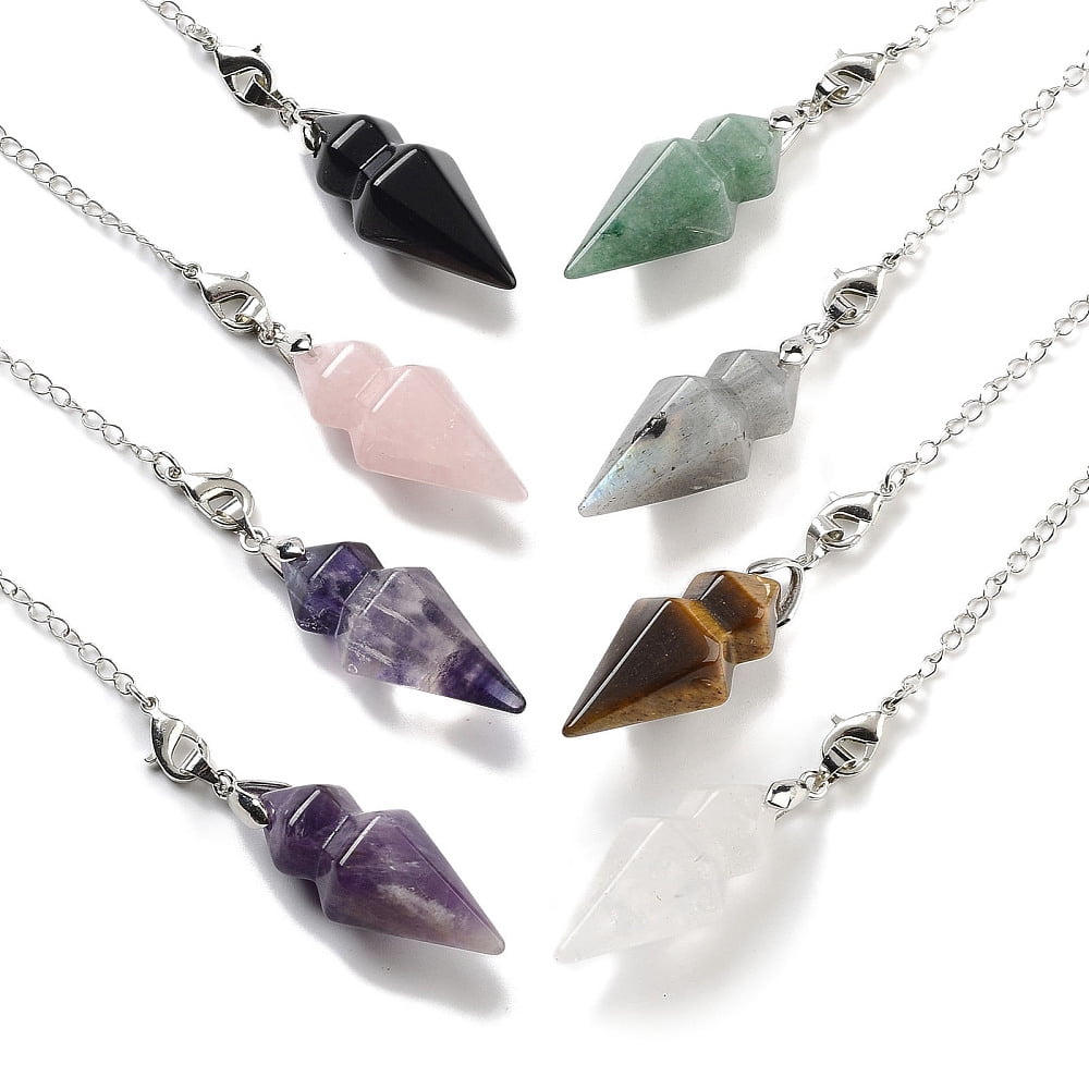 5pcs Mixed Stone Pointed Dowsing Pendulums with Rack Plating Brass ...