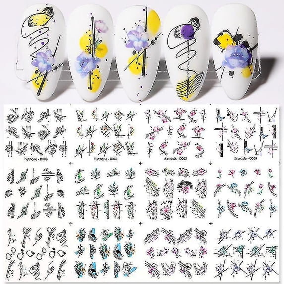 5pcs Nail Art Stickers, Abstract Nail Decals 3d Self-adhesive Abstract ...