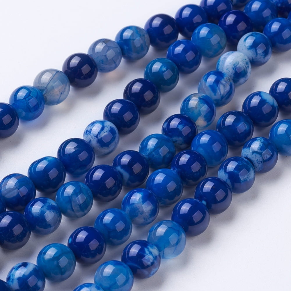 5pcs Natural Agate Beads Strands Dyed & Heated Grade A Round Blue 6mm ...