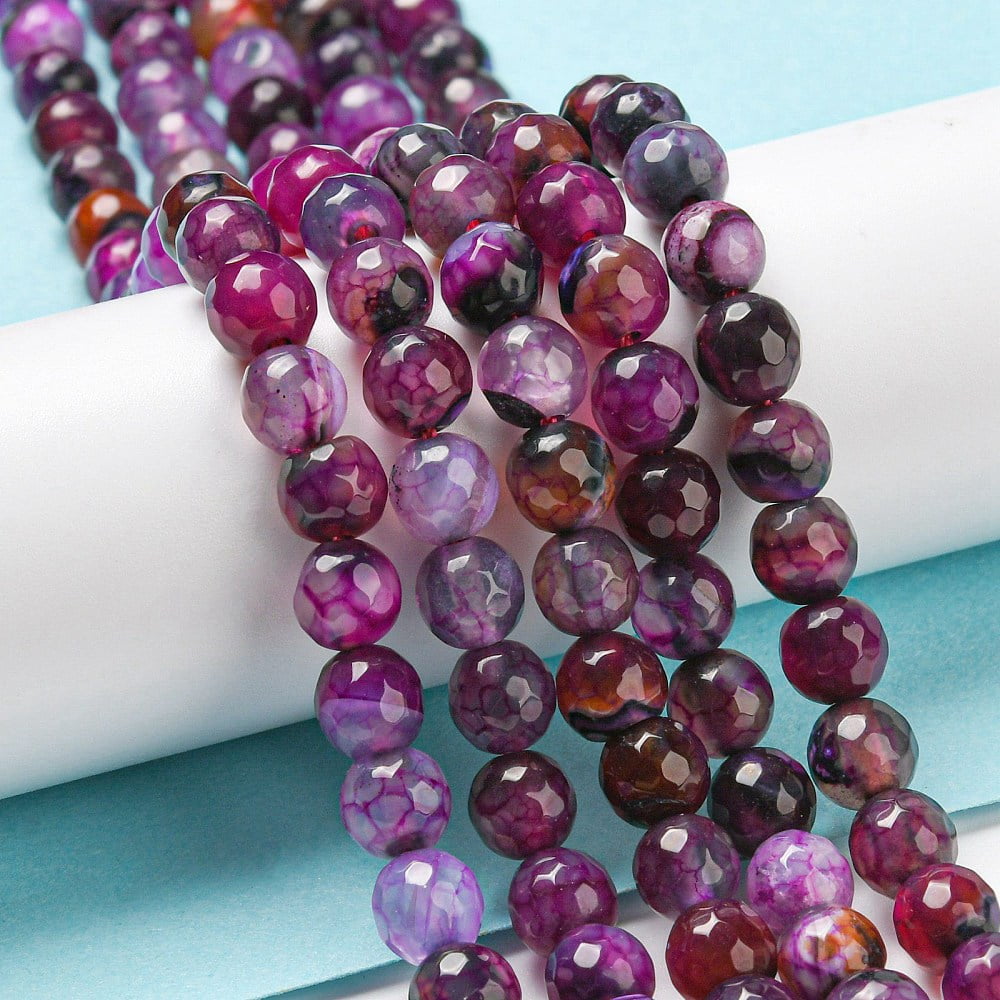 5pcs Natural Agate Beads Strands Dyed & Heated Round Faceted Purple 6mm ...