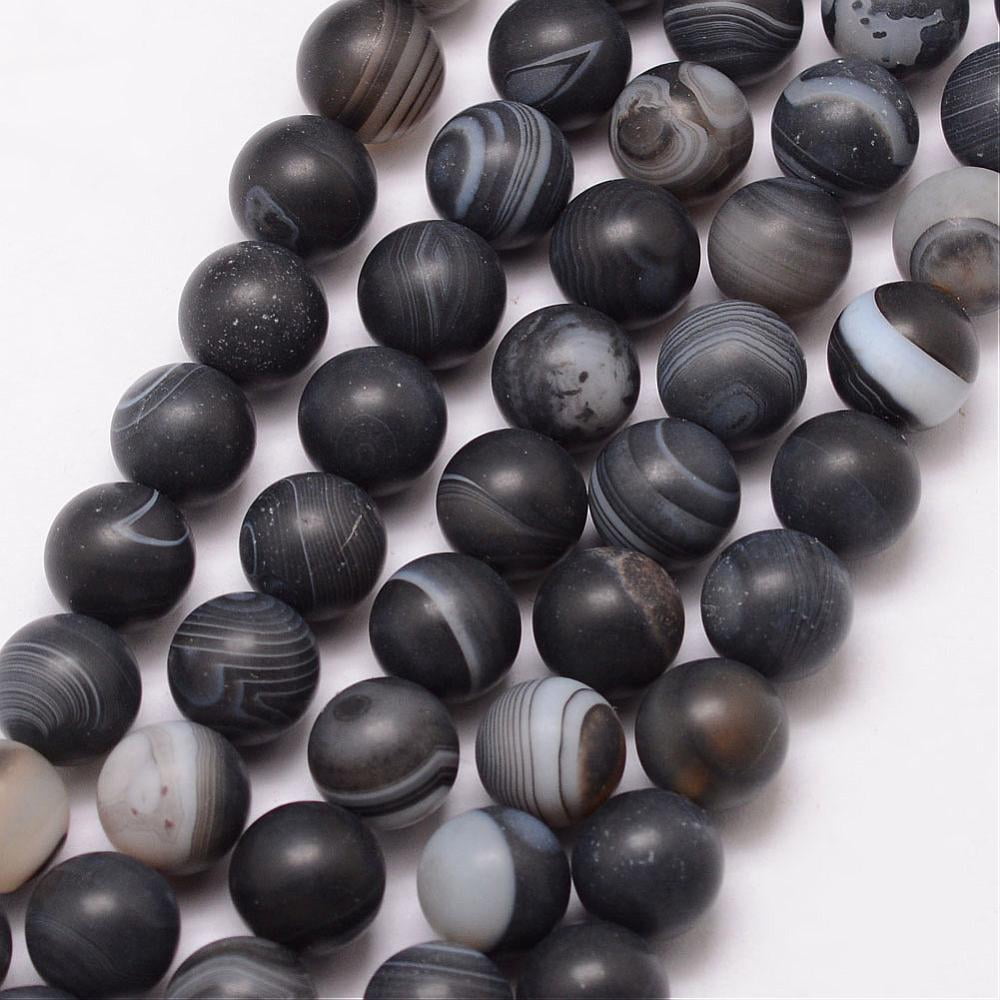 5pcs Natural Black Agate Bead Strands Round Grade A Frosted Dyed ...