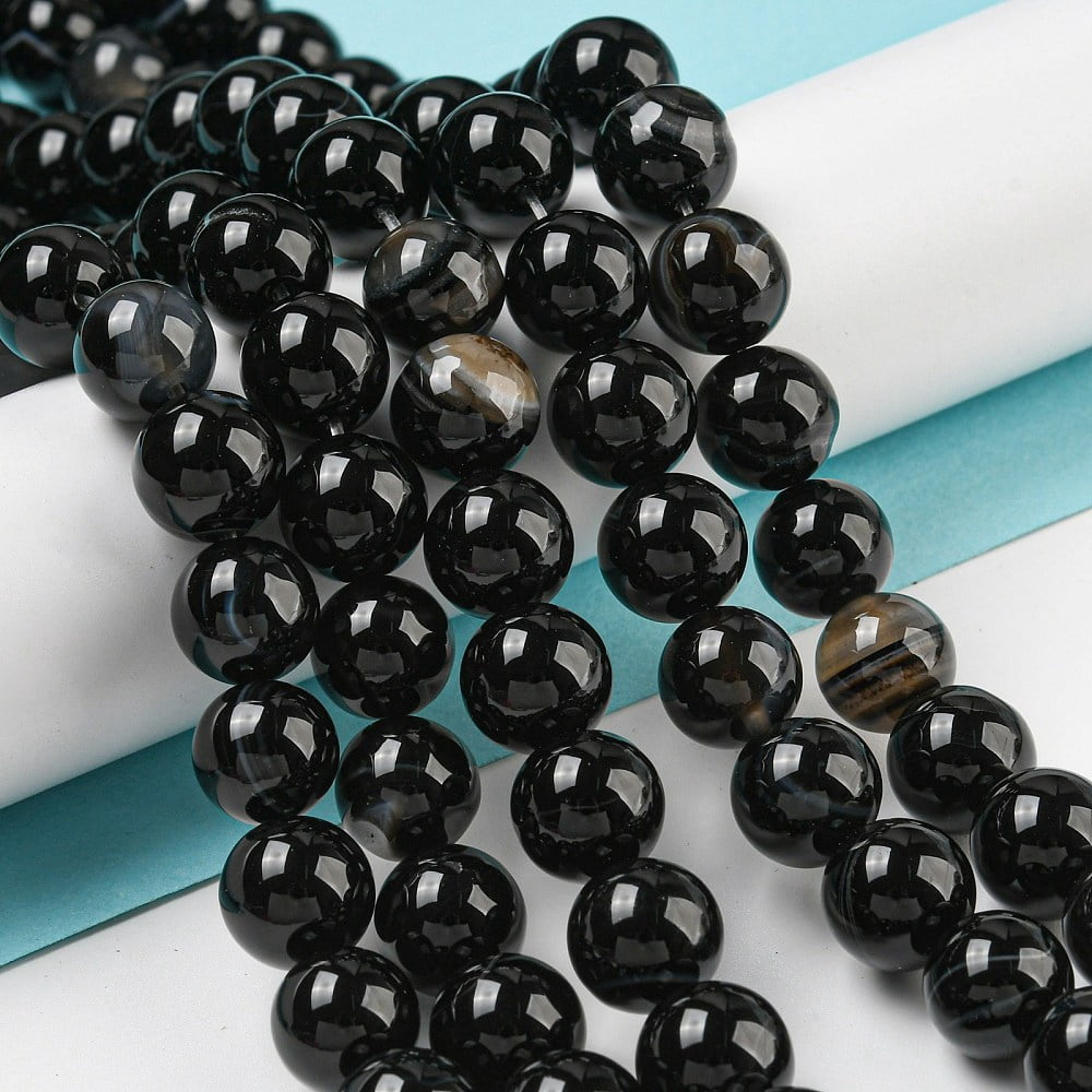 5pcs Natural Black Agate Beads Strands Dyed & Heated Round Black 10mm ...