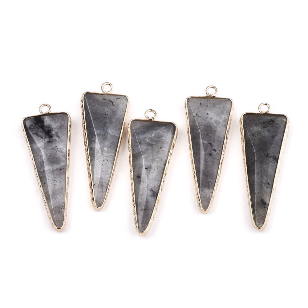 5pcs Natural Black Moonstone Pointed Pendants with Light Gold Plated ...
