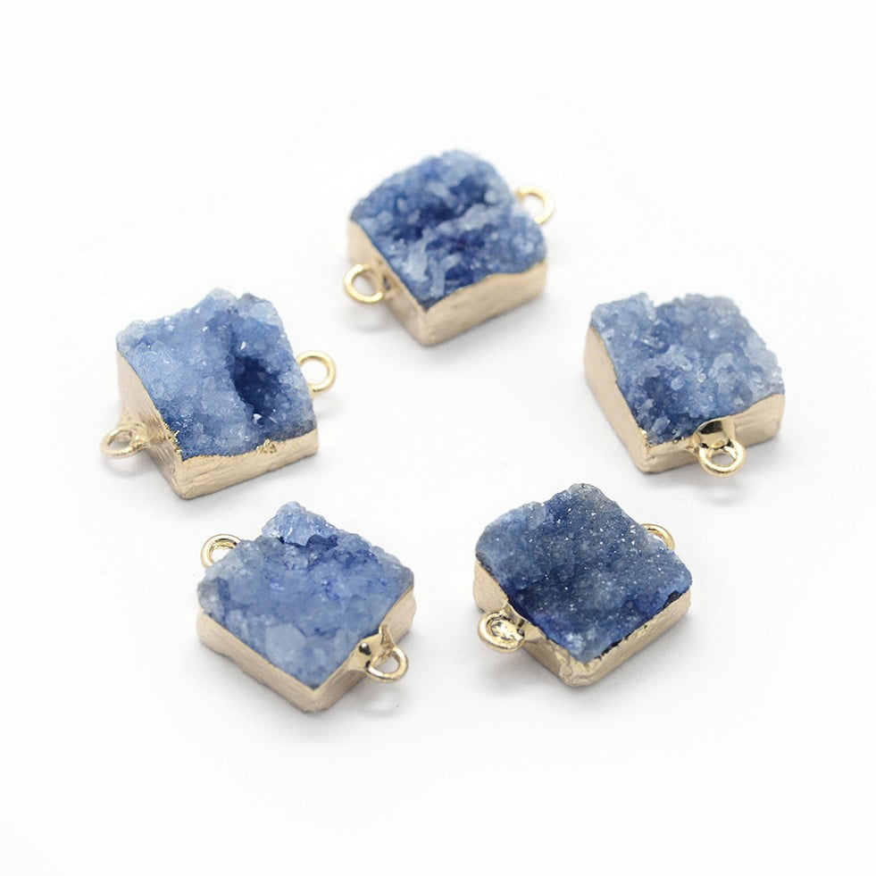 5pcs Natural Druzy Quartz Links connectors with Brass Findings Square ...