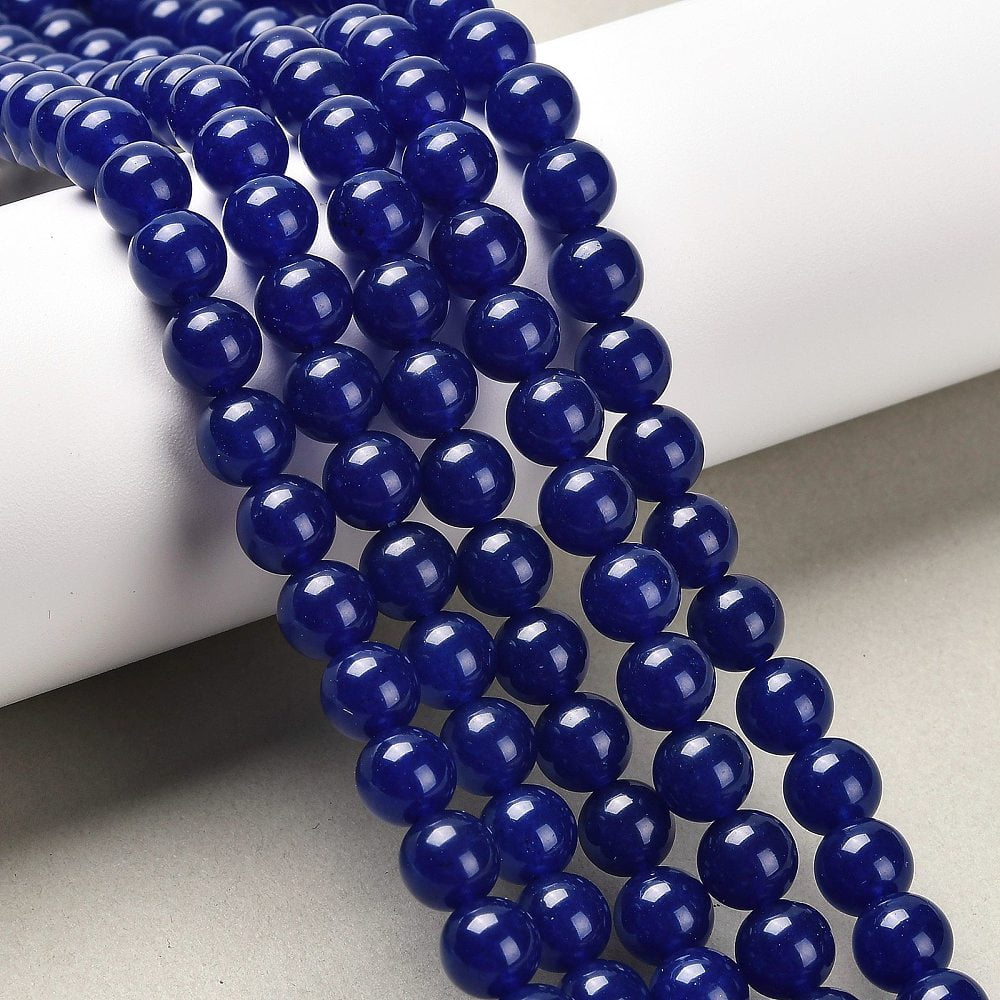 5pcs Natural & Dyed Malaysia Jade Bead Strands Round Midnight Blue 8mm ...
