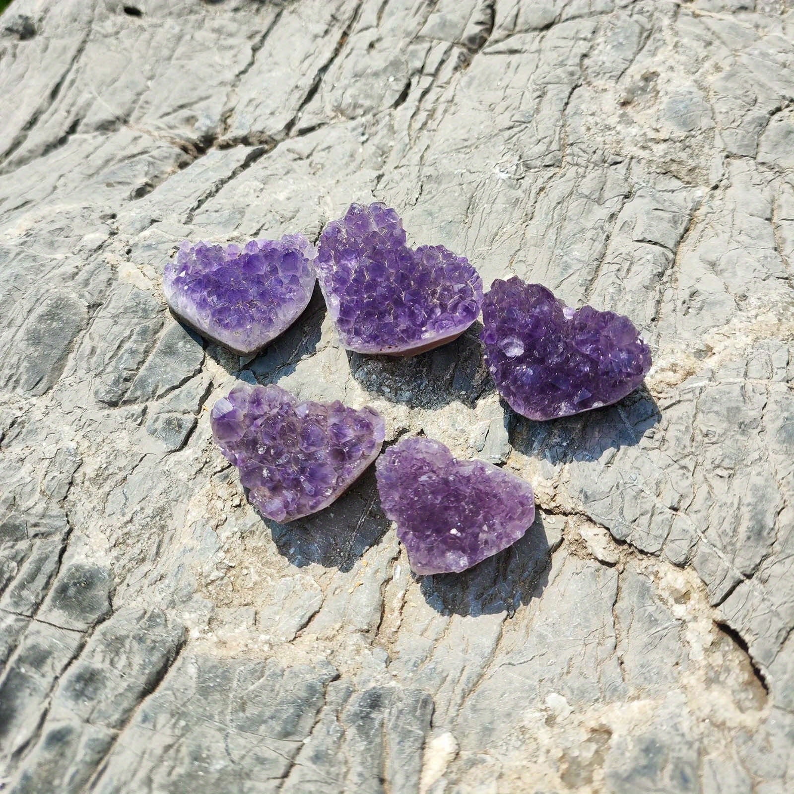 5pcs Natural Heart-Shaped Amethyst Crystal Cluster | Hand-Polished ...