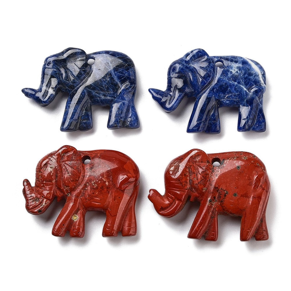 5pcs Natural Red Jasper/Sodalite Animal Pendants Elephant Charms 33 ...