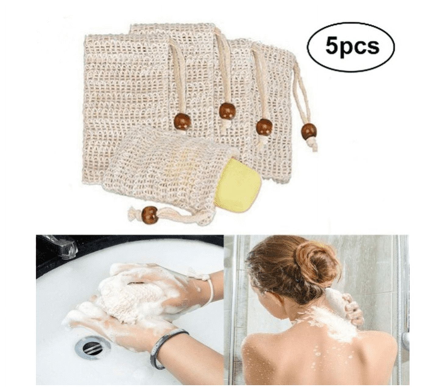 5pcs Natural Safe and Durable Sisal Fiber Soap Bag Saver Pouch for ...