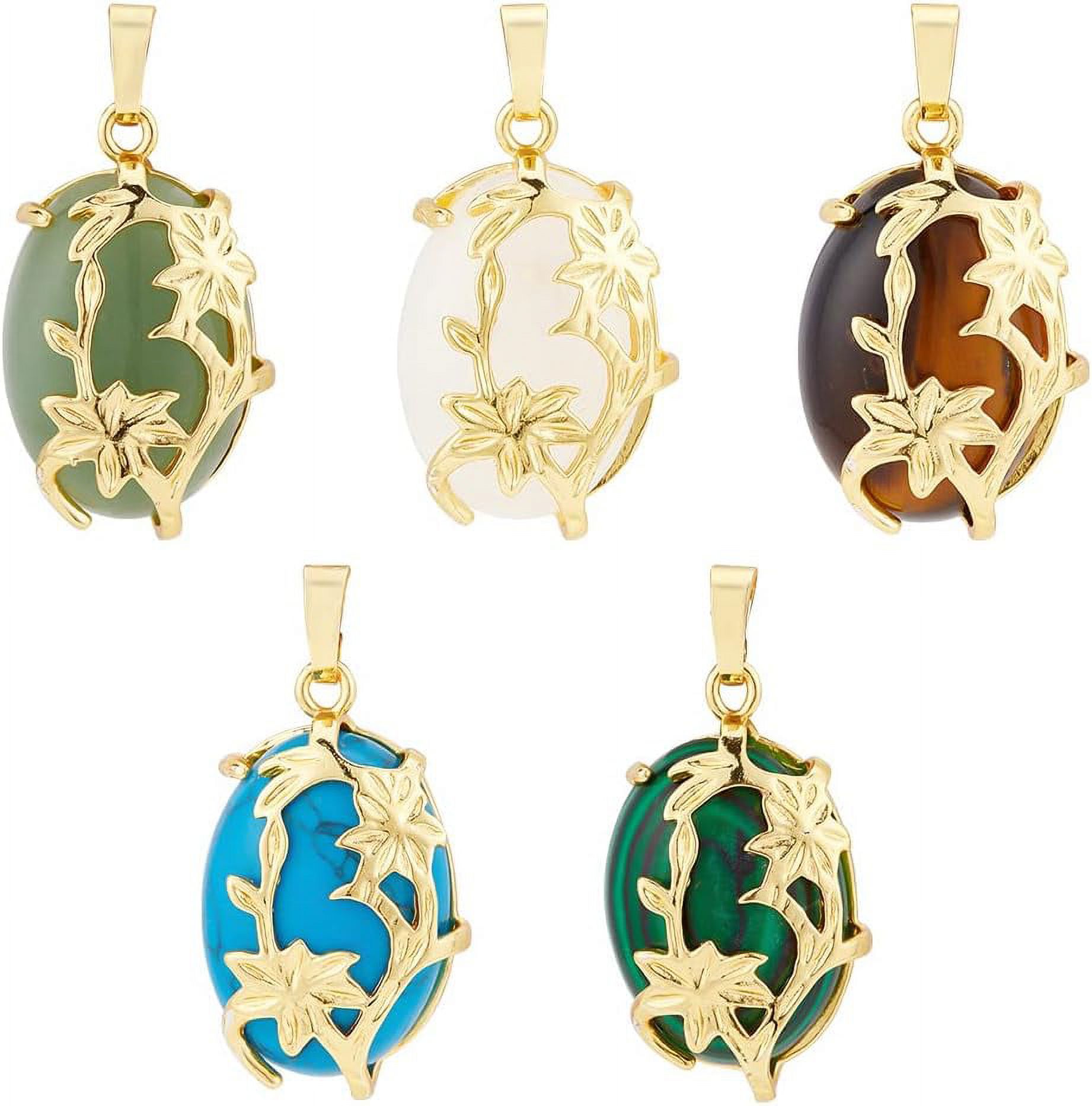 5pcs Natural Stone Pendants Wire Wrapped Gemstone Pendants Oval ...