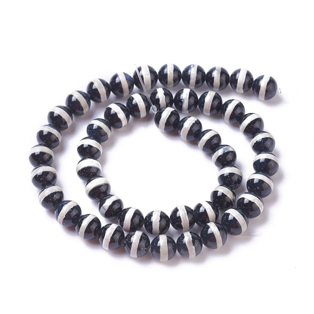 5pcs Natural Tibetan Striped Pattern dZi Agate Beads Strands Round ...