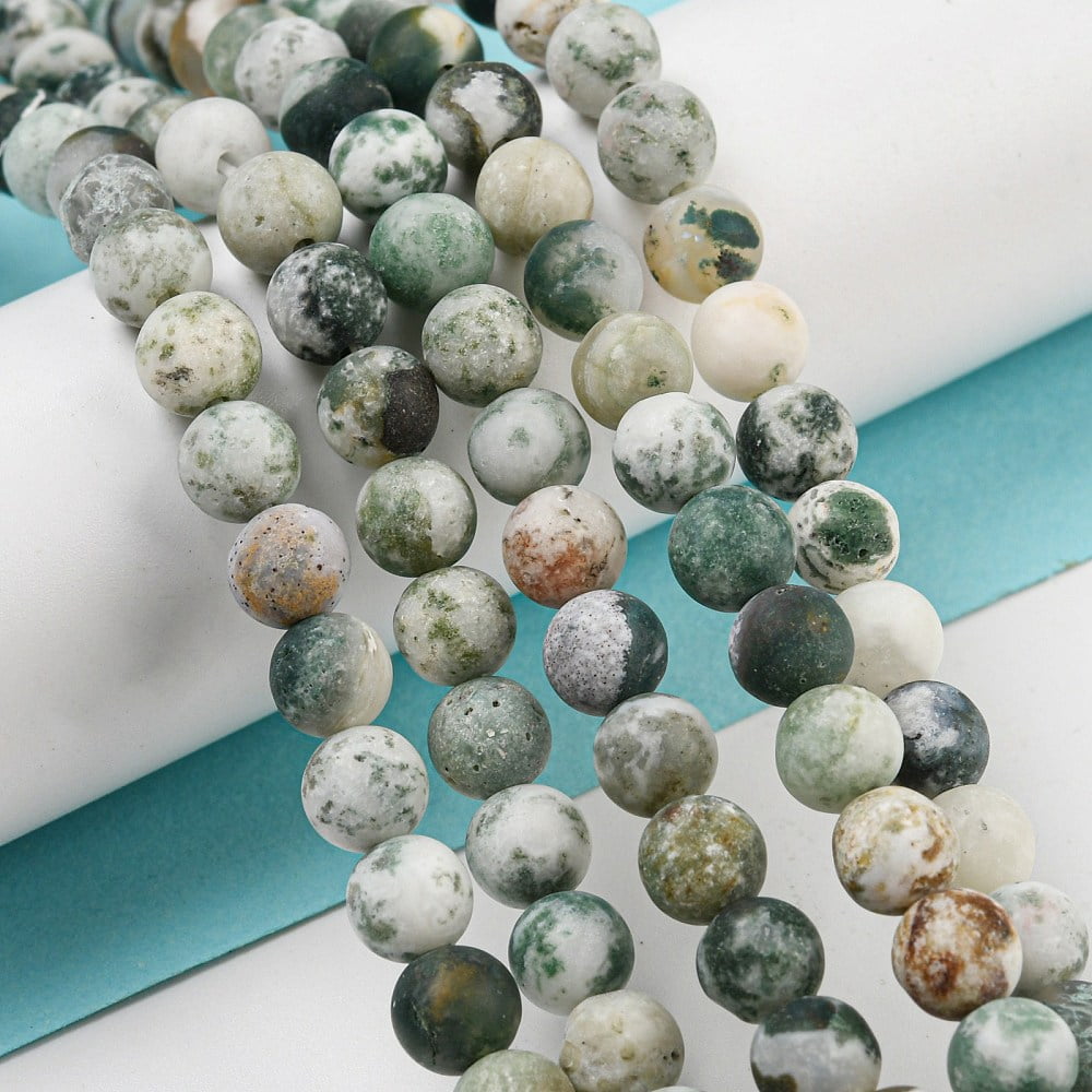 5pcs Natural Tree Agate Frosted Agate Round Gemstone Beads Strands 6mm ...
