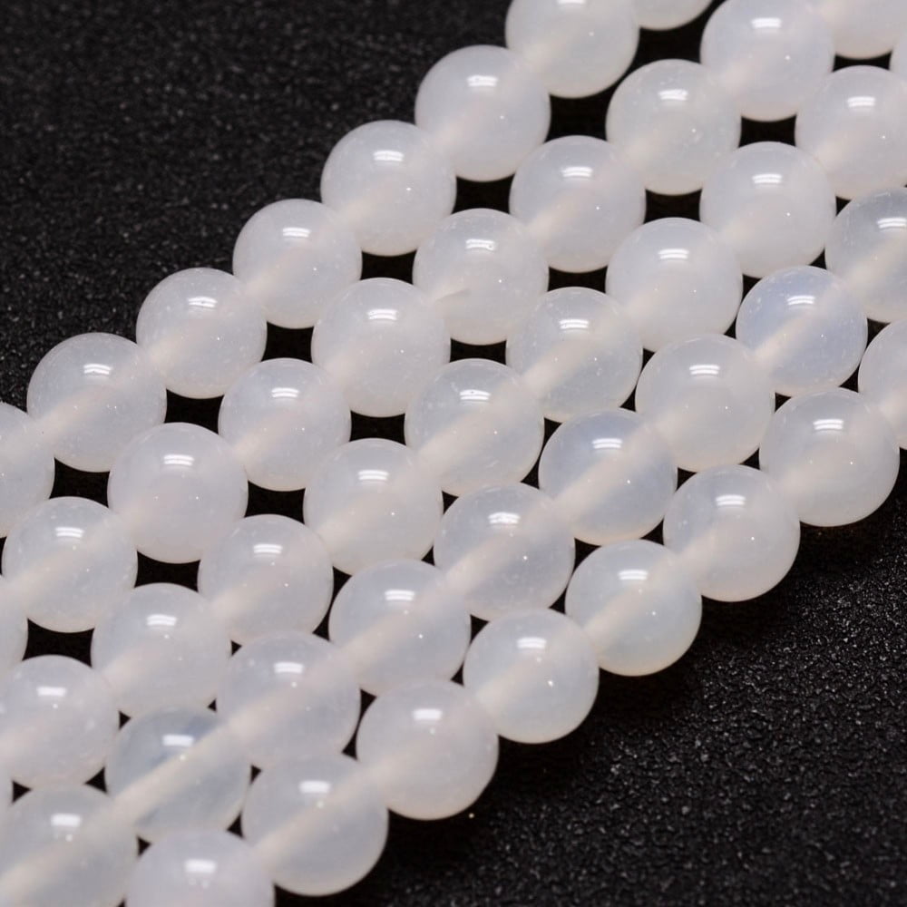 5pcs Natural White Agate Bead Strands Round 10mm Hole: 1.2mm about ...