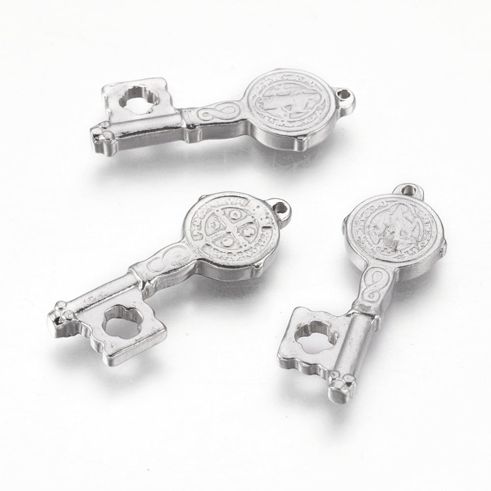 5pcs Non-Tarnish 201 Stainless Steel Pendants Key Saint Benedict Medal ...